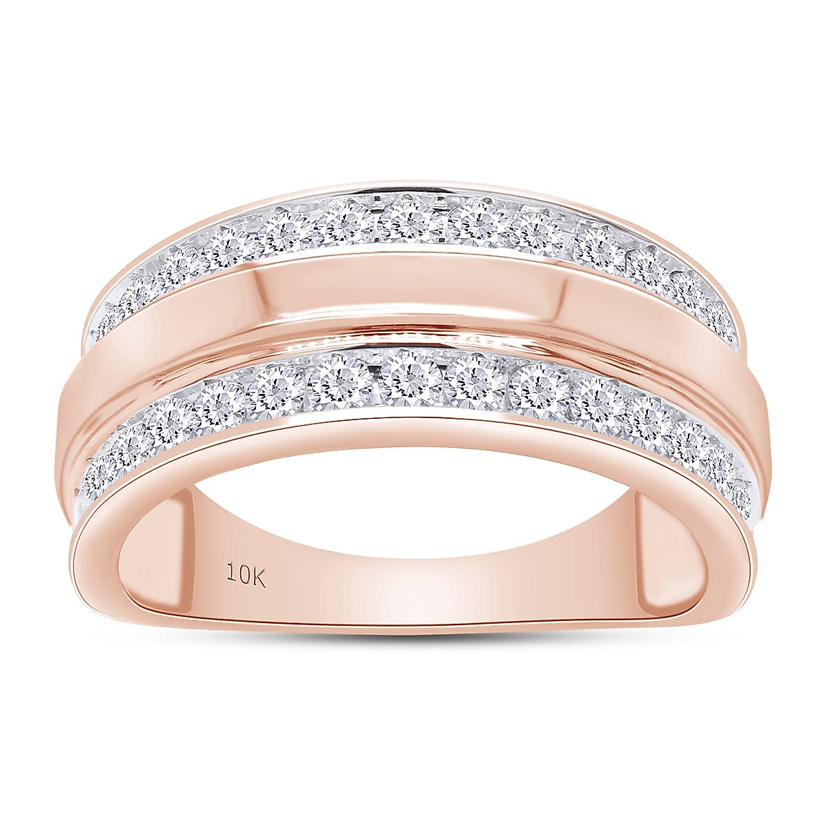 SAVEARTH DIAMONDS Round Cut Lab Created Moissanite Diamond 2-Row Engagement Wedding Band Ring In 10k Rose Gold Jewelry For Women (0.90 Cttw,Clarity - VVS1) Ring Size -4