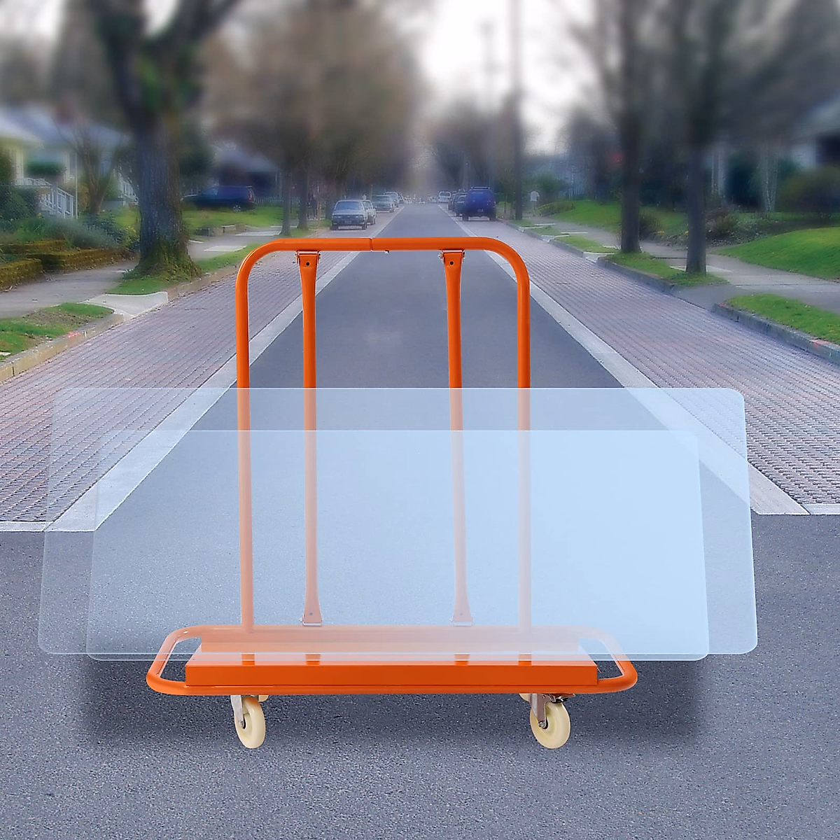 CheriMuMu Drywall Sheet Cart 1600lbs Load Capacity Dolly Handling Sheetrock Sheet Panel Service Cart Orange Heavy Duty Drywall Sheet Cart & Panel Dolly with Four Swivel Casters