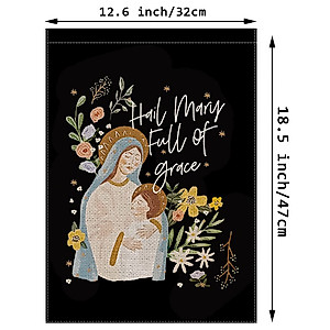 Hail Mary Full of Grace Garden Flag Vertical Double Sided Catholic Jesus Christian, Nativity Holiday Farmhouse Outdoor Decor Yard Signs 12.5 x 18 Inch