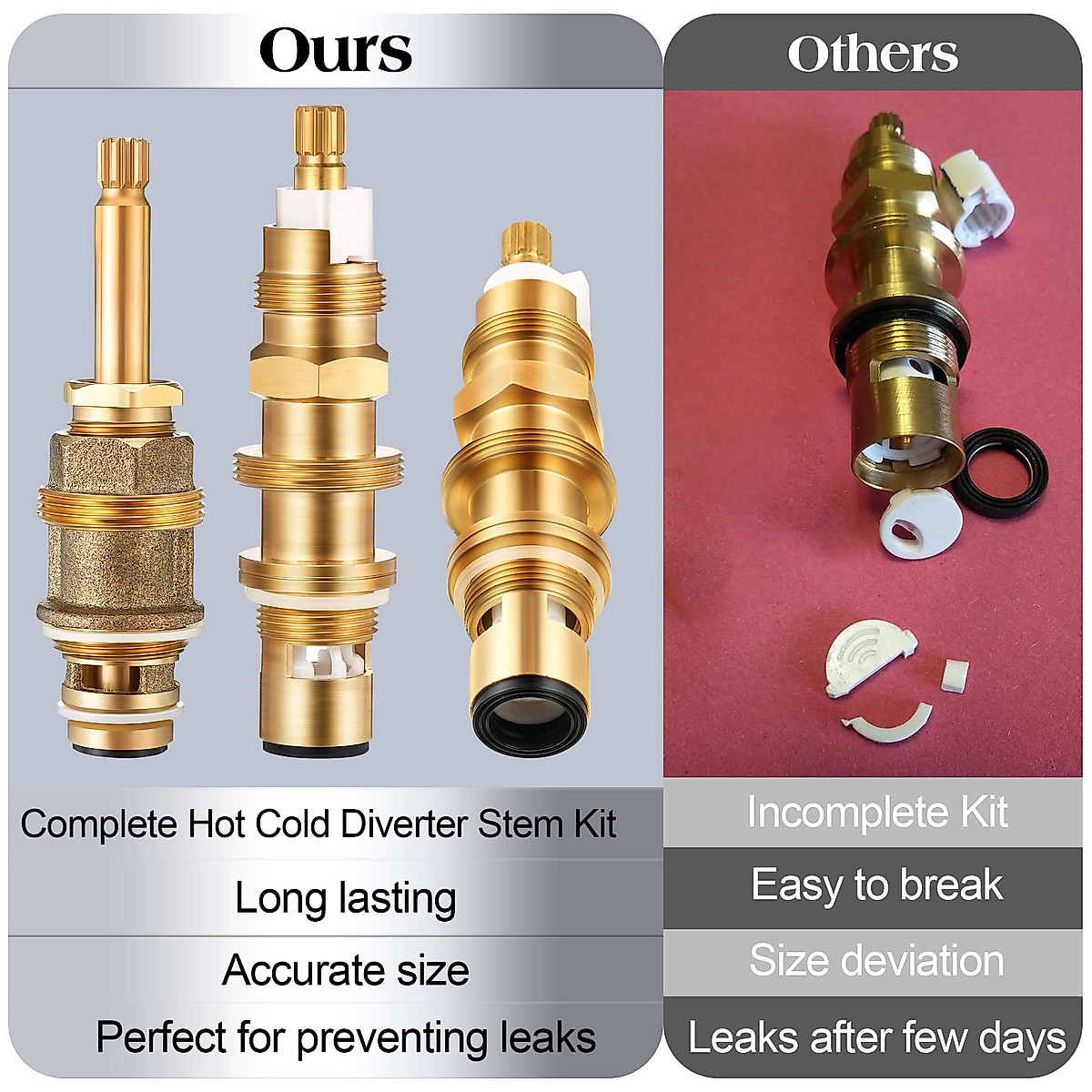 Dreyoo Ceramic Disc Cartridge Replacement for 910-030, Diverter Stem Replacement for 910-022, Shower Valve Faucet Cartridge Compatible with Price/Pfister, Hot Cold Diverter, Brass Construction