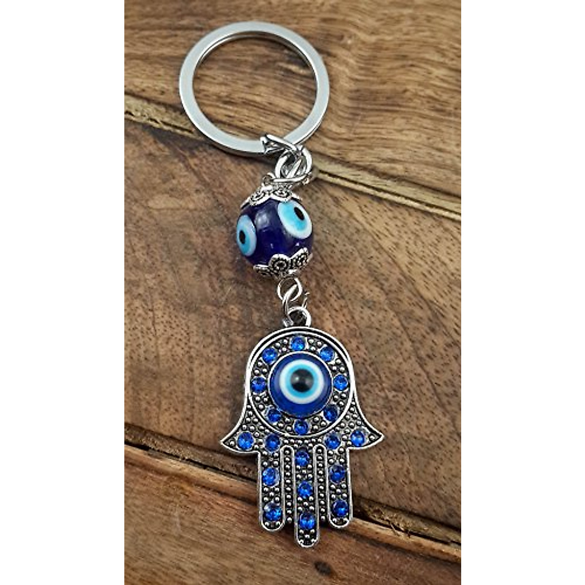Evil Eye Silver Hamsa Keychain Hand Fatima Protection Charm Key holder Good Luck Keychain - Amulet