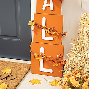 Glitzhome Fall Welcome Wooden Pumpkin Porch Sign Hanging Wall Decor