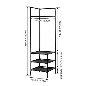LUKEO Corner Coat Rack Multi-function Floor Standing Clothes Hanger Racks Removable Metal Clothing Storage Shelf