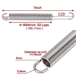 GNPADR 7 inch (2Pcs) Replacement Recliner Sofa Chair Mechanism Tension Spring - Long Neck Hook Style