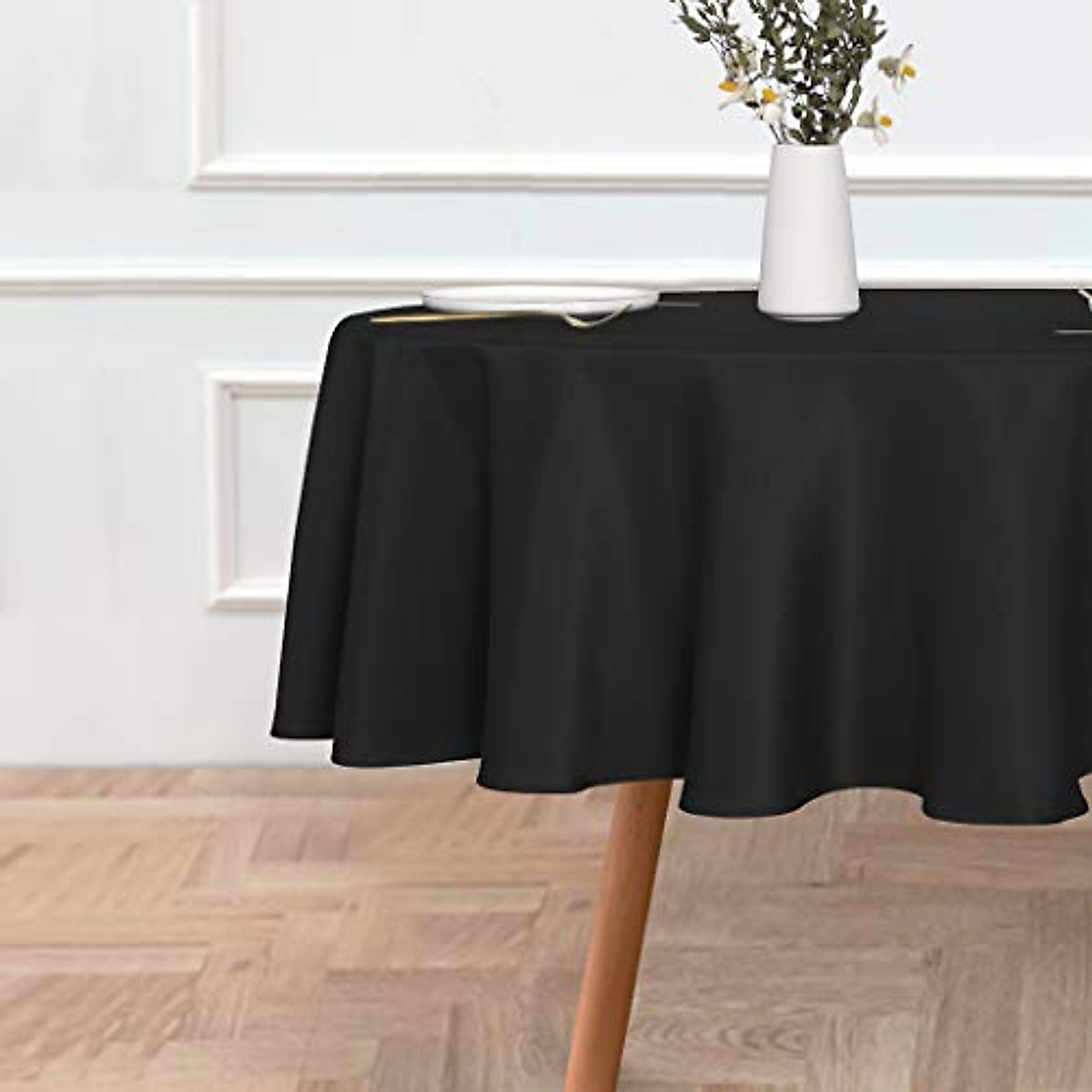 sancua Round Tablecloth - 60 Inch - Water Resistant Spill Proof Washable Polyester Table Cloth Decorative Fabric Table Cover for Dining Table, Buffet Parties and Camping, Black