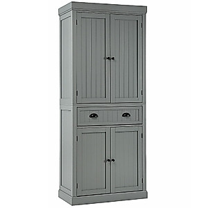 Huippy 72 inch Double Door Cupboard Freestanding Kitchen Pantry Cabinet with Four Adjustable Shelves and One Large Drawer for Kitchen Living Room Bedroom Hallway Home Office Storage (Gray)