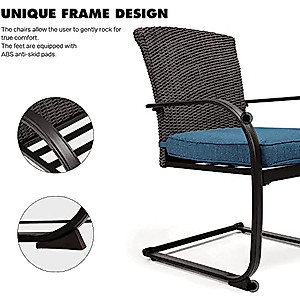 Grand patio 2 Pieces Dining Wicker Chair Set,Outdoor Dining Set,Steel Frame Rocking Chair with Cushion for Conversation for Yard,Garden,Backyard, Deck,Bistro(Peacock Blue)