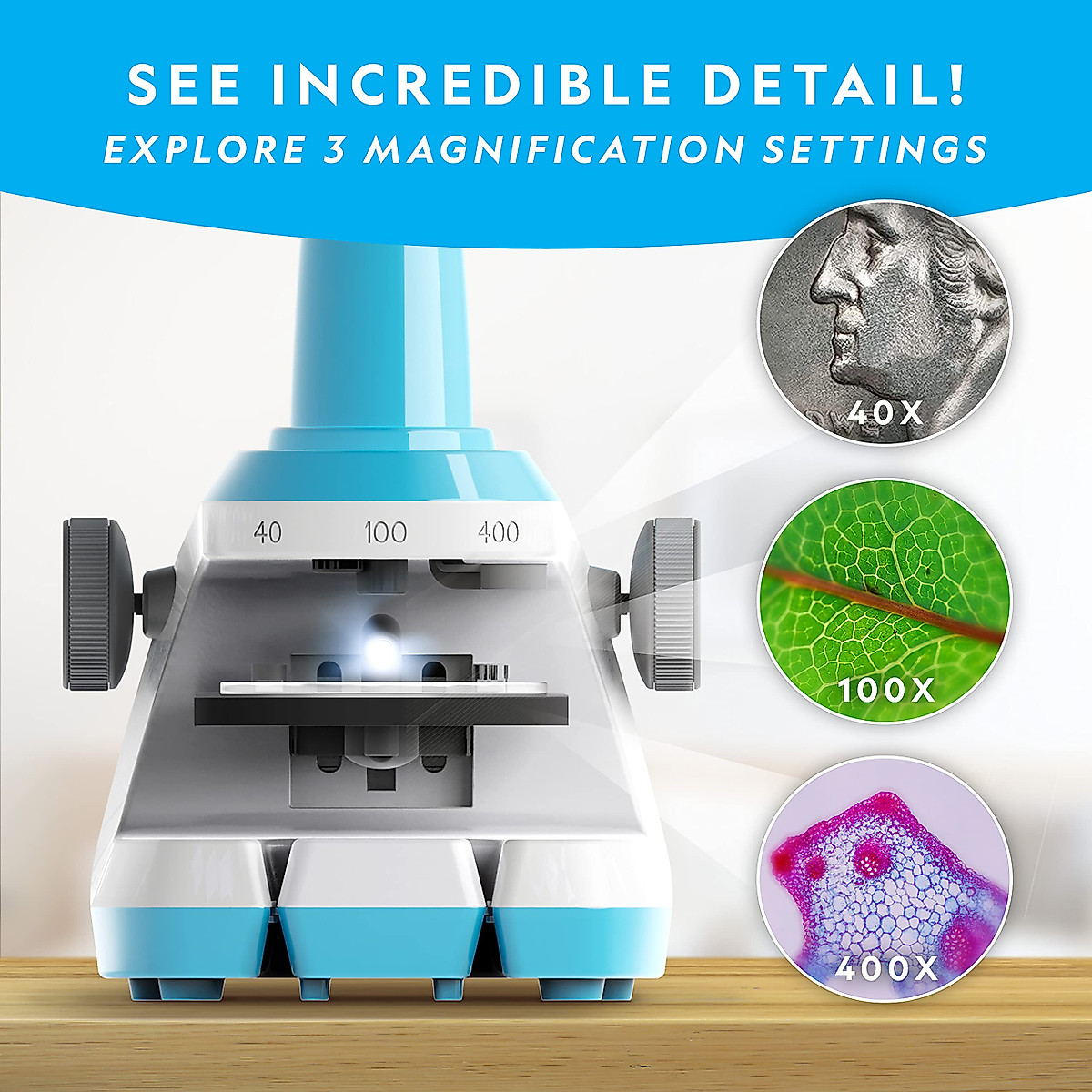 NATIONAL GEOGRAPHIC Microscope for Kids - Science Kit with an Easy-to-Use Kids Microscope, Up to 400x Zoom, Blank and Prepared Slides, Rock & Mineral Specimens, STEM Project Toy (Amazon Exclusive)