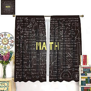 Mathematics Room Curtains, Dark Blackboard Backdrop with Math Equations Geometry Axis Art Blackout Rod Pocket Curtains for Classroom Study Bedroom Living Room Window Drapes 42x63in