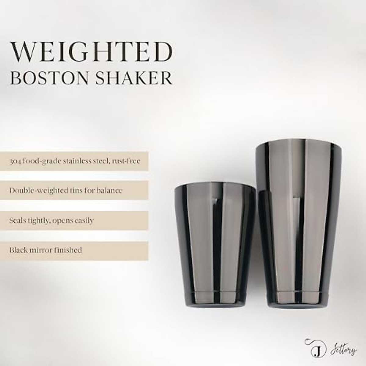 Jettory Boston Shaker - Premium 18 oz & 28 oz Weighted Cocktail Shaker - Professional Boston Shakers Set For Bartenders - Bar Shaker Made from Stainless Steel 304 - Bar Tool (Black)
