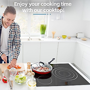 Noxton 24 Inch Electric Cooktop 3 Burners Electric Stove Top, Built-in 24" Radiant Electric Ceramic Cooktop with Expandable Burners, Multifunctional, 220-240v,5700W,No Plug, Hard Wire