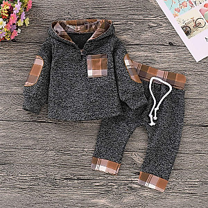 SANMIO Infant Toddler Baby Boys Girls Clothes Hoodie Outfit Classic Plaid Sweatshirt +Pants Clothes Set Kids