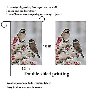 ALAZA Double Sided White Black Tow Cute Chickadees in Winter Snow Polyester Garden Flag Banner 12 x 18 Inch for Outdoor Home Garden Flower Pot Decor