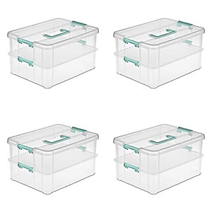 Sterilite Stack & Carry 2 Layer Box Small Storage, Clear, Pack of 4