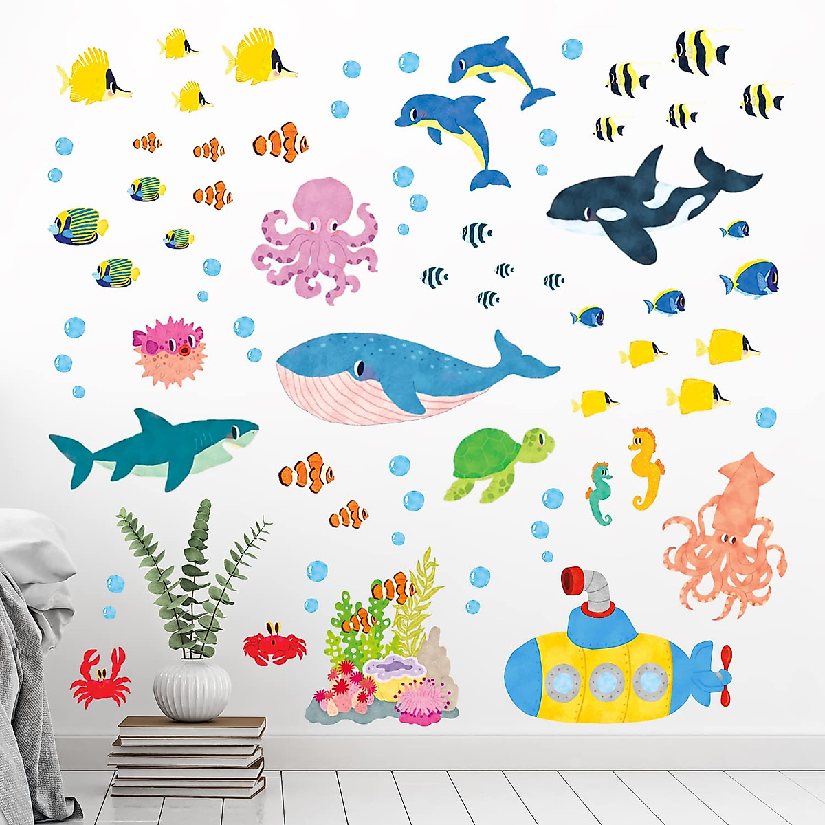 DECOWALL DS9-2014 Under The Sea Wall Stickers Wall Decals Peel and Stick Removable Wall Stickers for Kids Nursery Bedroom Living Room
