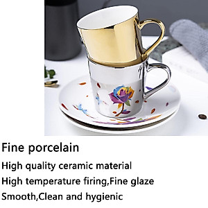 ACGrade Mirror Cup,Mirror Reflection Coffee Mug,Mirror Coffee Cup,Specular Reflection Flower, Ceramic Mug and Saucers Set,with Spoon 250ML, Silver Bird, 17*8CM