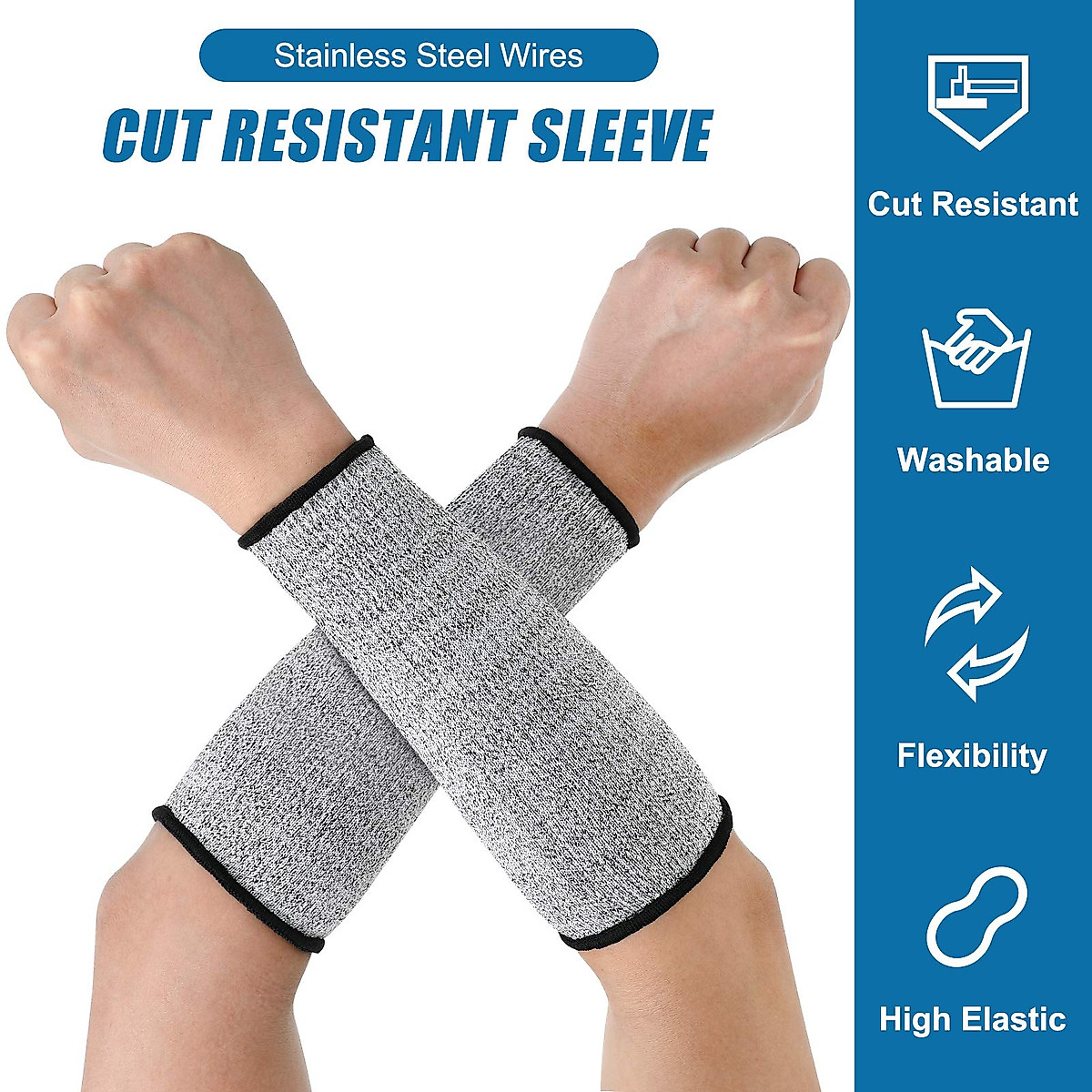 2 Pairs Cut Resistant Sleeve Arm Protection Sleeves Level 5 Protection Safety Protective Sleeves for Men Women (Black, Gray, 8.6 x 3.7 Inches)