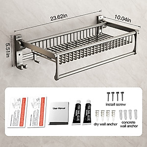 VOLPONE Bathroom Towel Rack Towel Shelf Wall Mounted Foldable Towel Storage with Towel Bar Hooks No Assembly Required 24-Inch Matte Gray