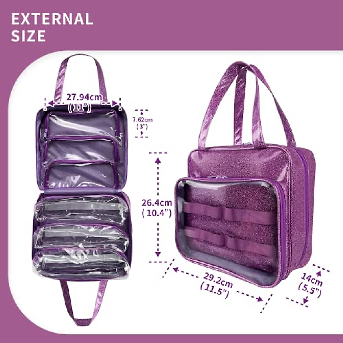 TUEGHER Doll Tote Carrying Case Compatible with LOL Surprise Dolls All, Hanging Organizer Storage Bag with 6 Clear Window Pockets for Girls, Bag Only (Purple)