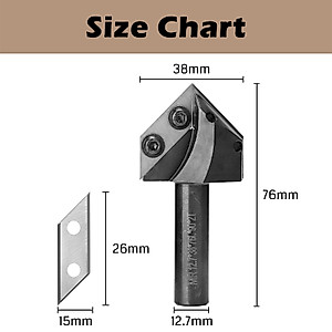 Genmitsu 1/2" Shank Router Bit, 90 Degree V Groove Carbide Inserts, CNC Milling Machine Router Bits for Woodworking 2D/3D Signmaking, Lettering, Carving, VG02