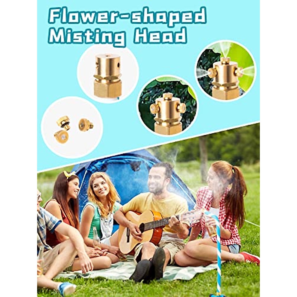 YuYo Mister Stand for Outside Patio, Portable Water Mister Outdoor 1.5FT Tubing with 3 Brass Nozzles, Standing Misting Cooling System for BBQ Patio Pool Water Playing Party