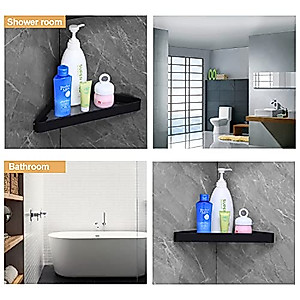 LOREAD 2-Layer Glass Corner Shelf Bathroom Wall Shelf, Tempered Glass Bathroom Floating Shelves Wall-Mounted, Shower Storage Organizer Rack (Black-Triangle)