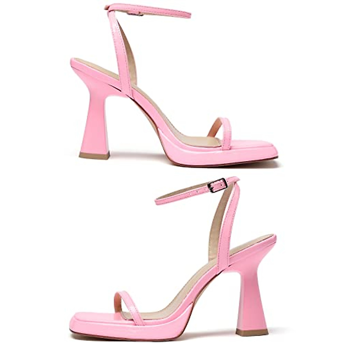 Reitoye Ankle Strap Platform Heeled Sandals Square Toe Chunky High Heels Block Heels US 8