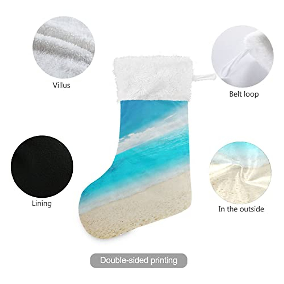 Kigai Christmas Stockings Summer Island Beach Large Candy Stockings Stuffers Kids Cute Xmas Sock Decorations 1PC for Home Holiday Party 12" x18"