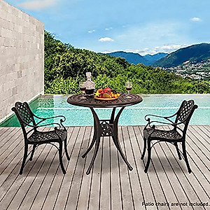 COBANA Patio Bistro Table, 31’’ Round Cast Aluminum Outdoor Dining Retro Side Table with 2’’ Umbrella Hole, Bronze