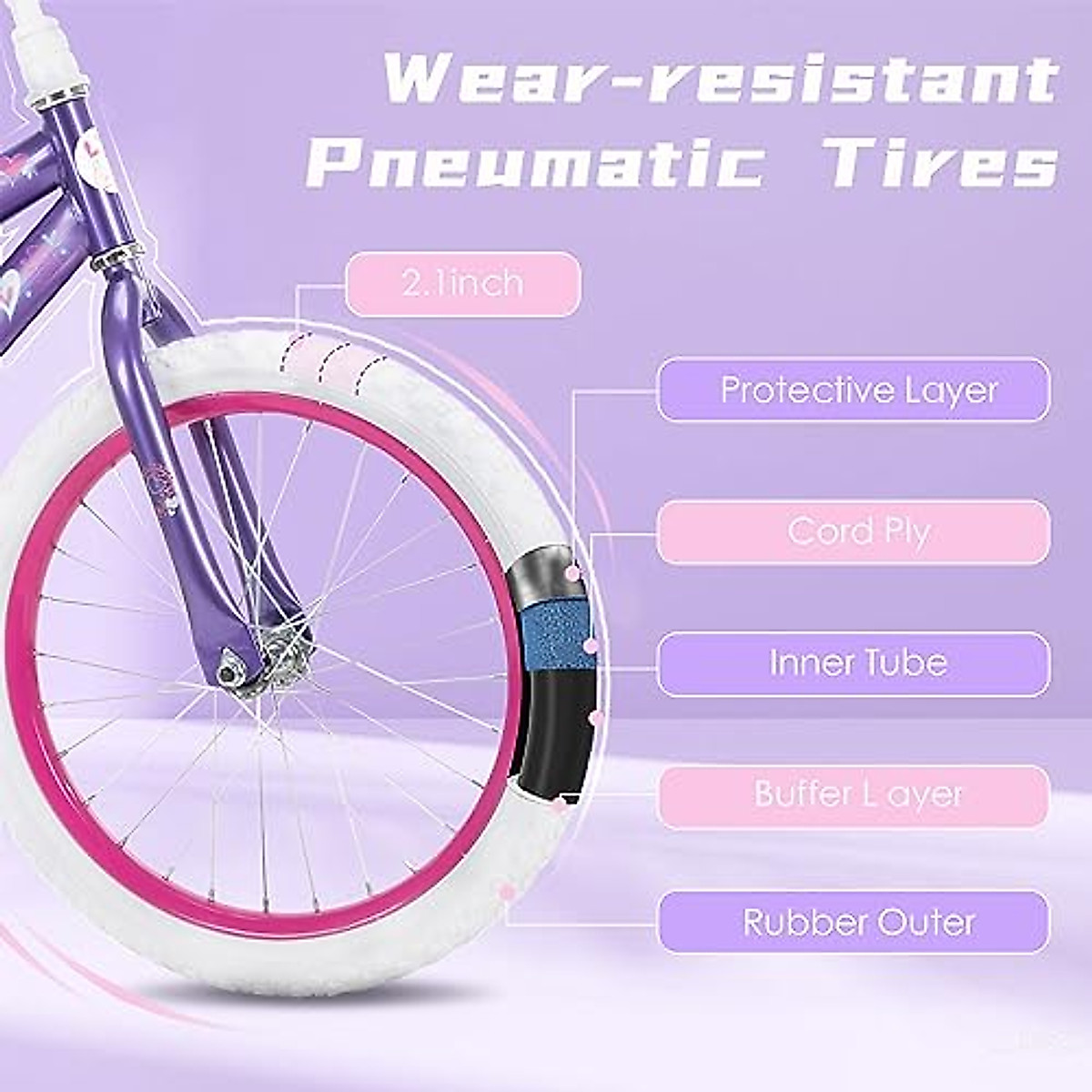 GIVIMO Kids Bike, 18 Inch Toddlers Bike with Removable Training Wheels, Adjustable Seat and Handlebar, Children's Bicycle for Girls Age 3-8 Years Old (18 Inch, Purple/White)