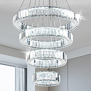 YPQXYHDA Modern Crystal Chandelier LED Pendant Light 4 Ring Chandelier LED Crystal Chandeliers for Dining Room Bedroom Living Room Dia 7.9"-11.8"-15.7"-19.7"