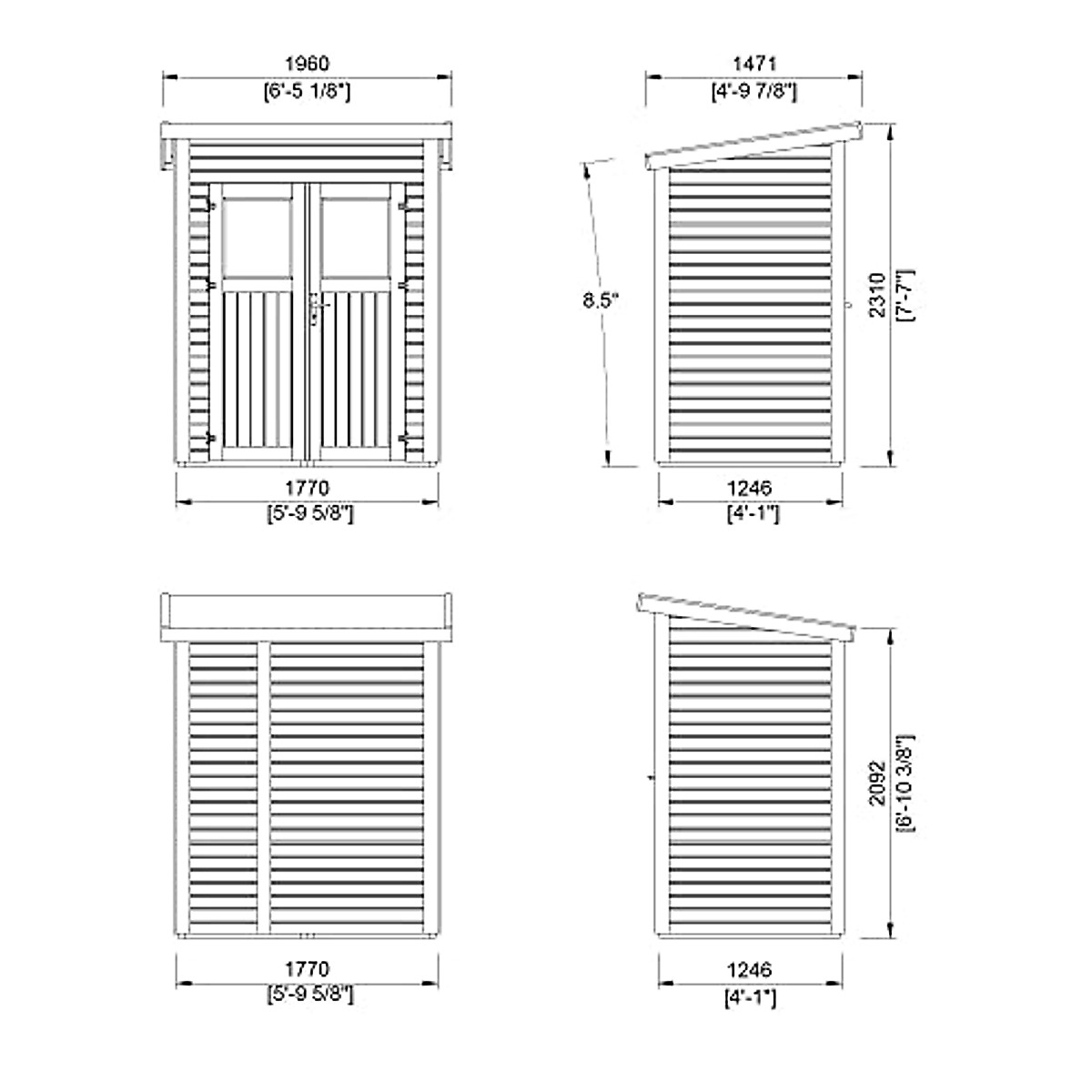 Leisure Season Urbano Lean to Shed Kit - Modern Weatherproof Outdoor Storage with Floor, Doors, Plexiglass Windows, Pent Roof Nordic Spruce Wood for Garden, Yard Medium Brown, 6'x4' (URB6X43781)