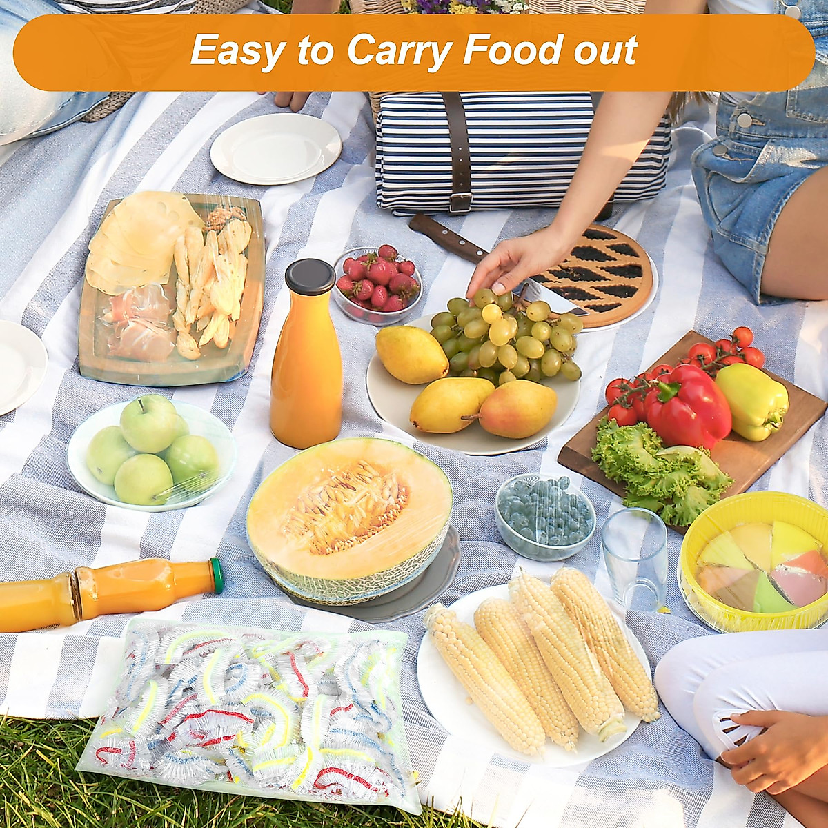 DAOZIJI Plastic Bowl Covers Elastic Reusable Fresh Keeping Bags/100ps, Plastic Food Covers Stretch Reusable, Reusable Bowl Covers for Bread Proofing, Disposable Elastic Bowl Covers for Outside