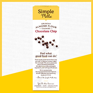 Simple Mills Almond Flour Crunchy Cookies, Chocolate Chip - Gluten Free, Vegan, Healthy Snacks, Made with Organic Coconut Oil, 5.5 Ounce (Pack of 1)