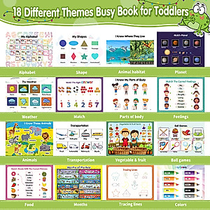 Adonafy Preschool Toddler Learning Toys for 3 4 5 6 Year Olds, Montessori Toys Busy Book with 18 Themes, Kids Learning Resources Education Toys, Sensory Toys for Autistic Children, Boys & Girls Gift