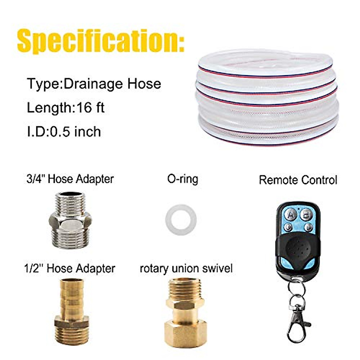 EDOU DIRECT Remote Control Pool Cover Pump Black Edition | HEAVY DUTY | 1,200 GPH Max Flow | 75 W | Includes 16' Drainage Hose & 3 Adapters | Ideal for draining water from above ground & inground pool