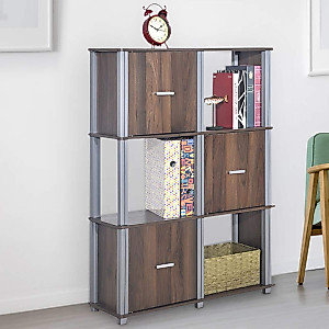 Tangkula 3-Tier Bookshelf, 3-Shelf Bookcase with 3 Drawers, Book Rack Display Storage Organizer Shelves Storage Shelf for Home Office Decor (Walnut)