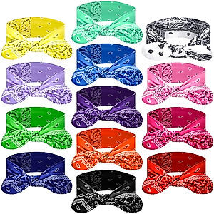 WILLBOND 13 Pieces Bandana Headband for Women Paisley Hair Bandanas Boho Bow Headbands Elastic Knot Rabbit Ear Head Wrap Cute Hair Accessories for Women Girls 7.87x2.77 inch (Stylish Color)