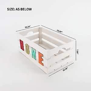 YAHUAN White Wooden Crates Decorative Wood Box Crates for Storage Vintage Wooden Storage Box for Kitchen, Office, Bedroom, Closet, Rustic Country Decor (White Home)