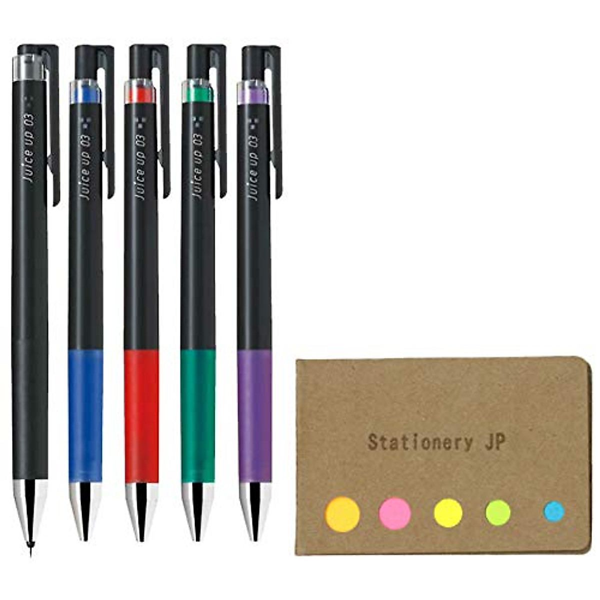 Pilot juice up 03 Retractable Gel Ink Pen, Hyper Fine Point 0.3mm, 5 Color Ink, Sticky Notes Value Set
