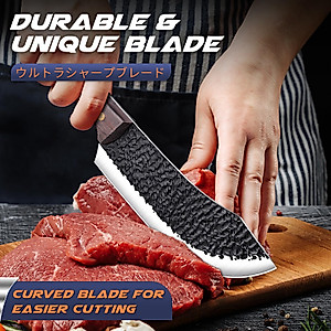 Huusk Meat Cleaver Knife Japanese Butcher Knife for Meat Cutting Vegetable Cleavers with Ergonomic Handle Chopping Knives for Kitchen Hand Forged Meat Knife Kitchen Chef Knives for Home Outdoor BBQ