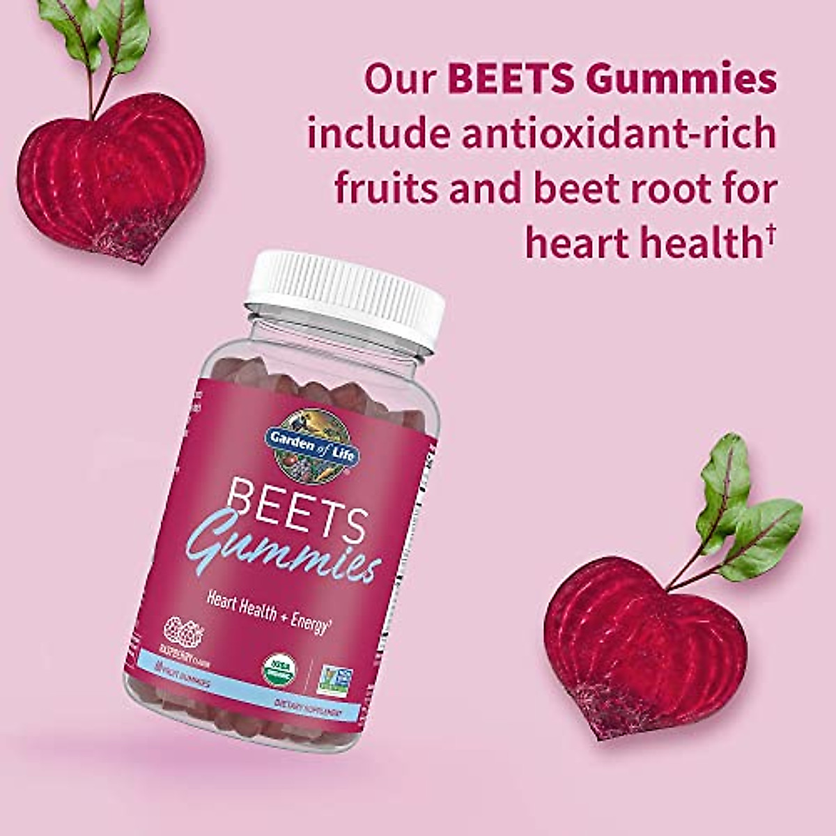 Garden of Life Organic Beet Root Gummies Made from Pectin with Antioxidants, Vitamin C, Vitamin D & B12 for Heart Health & Energy – Beets Gummies – Vegan, Gluten Free, Non GMO, Raspberry, 30 Servings