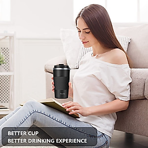 Coffee Mug, Coffee Tumblers with Straws and Straw Brushes, Travel Coffee Mug with Leakproof Lids for Keeping Hot and Cold Water Coffee and Tea In Travel Office Camping (Black, 17.00, ounces)