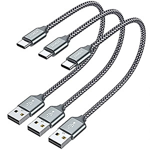 USB C Cable Short,JXMOX [0.8ft 3 Pack] USB Type C Cable Braided Fast Charge Cord Compatible Samsung Galaxy Note 9 8,S10 S9 S8 Plus,LG V40 V20 G6,Switch,Moto Z Z3,Power Bank and Portable Charger(Grey)