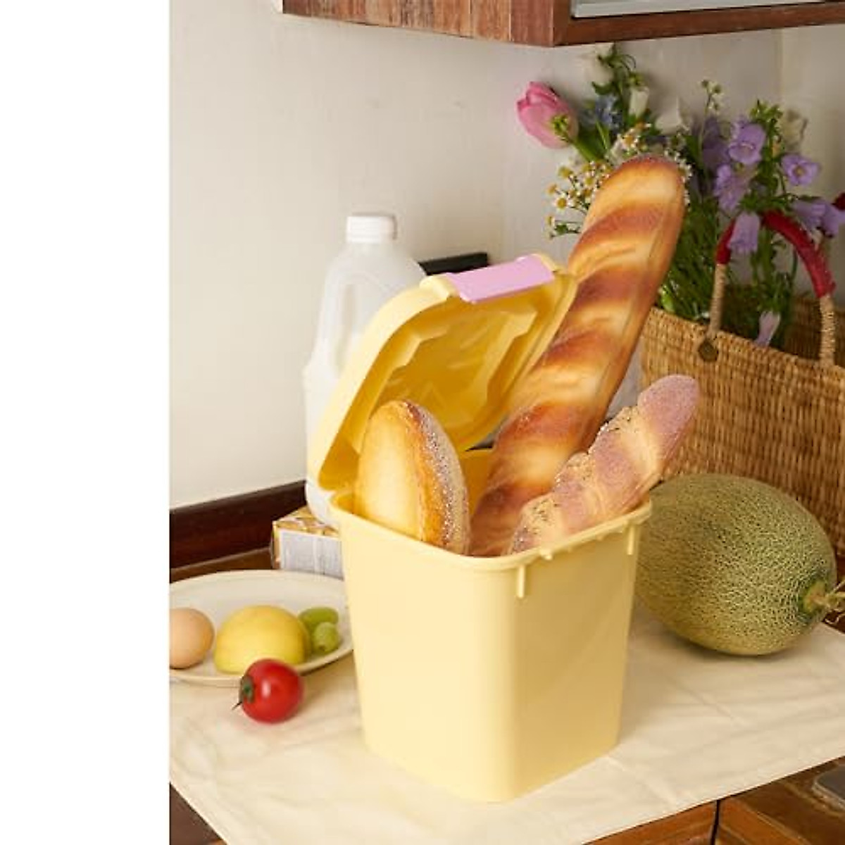 LivLab 5 Lbs Rice Dispenser Storage Container Bin with Measuring Cup Food Cereal Container Bins Household for Kitchen Pantry Organization (White-Palm)