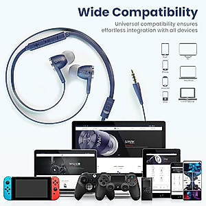 MuveAcoustics Drive Premium Headphones Wired Earbuds with Microphone, Best for Computer Gaming Android Phones Corded Earphones with mic, Airplane Travel Case Ear Buds Plug in 3.5mm cord, Flagship Blue