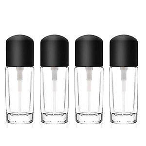 Furnido 4 Pack 30ml/1 Oz Clear Glass Round-Shape Essence Lotion Bottle Empty Refillable Liquid Foundation Dispenser with Pressure Pump Travel Foundation Samples Vials-Pipette&Funnel Included