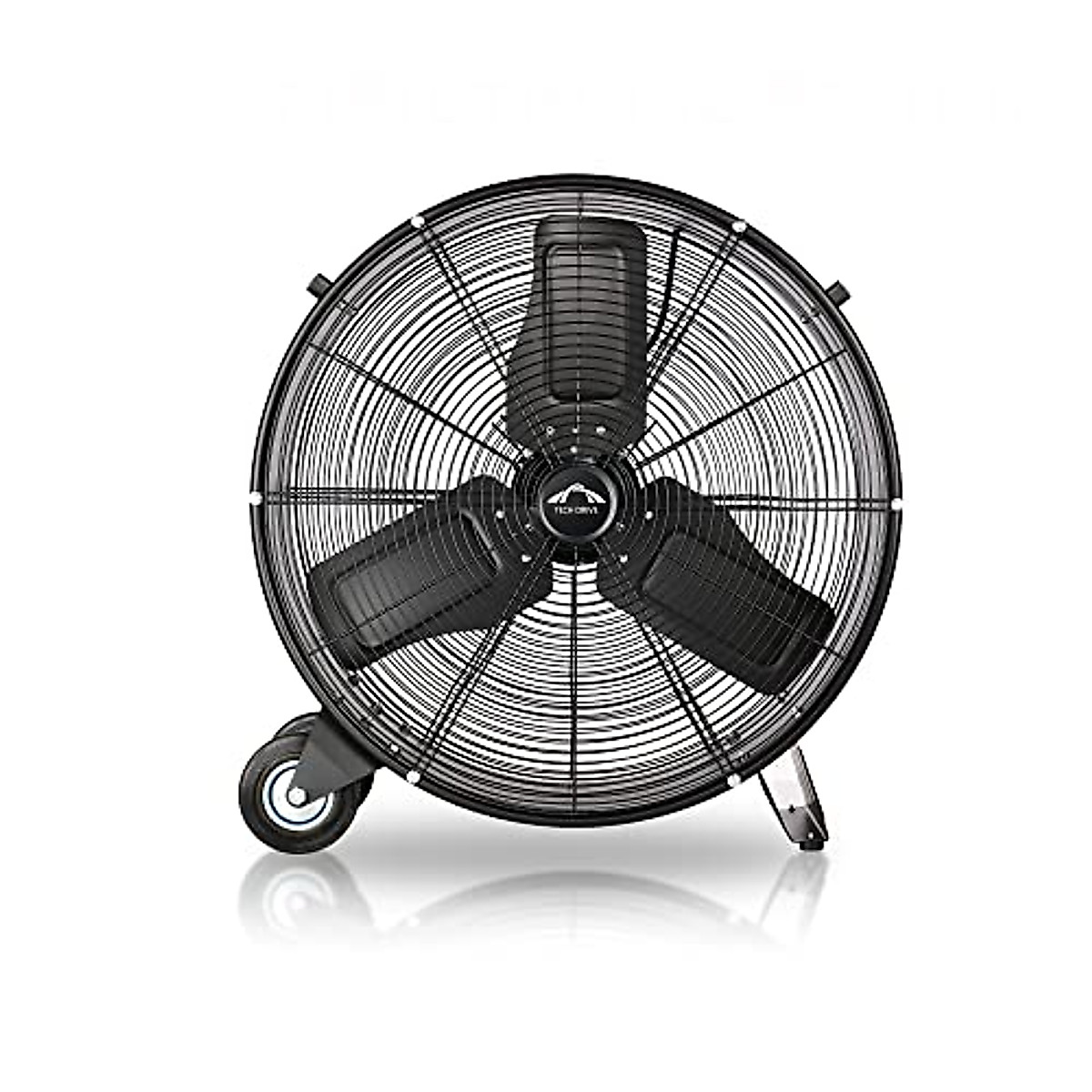 Tech Drive Heavy Duty Metal Industrial Drum Fan, 24 inch High Velocity Shop Fan, 2 Speed Large Floor Fan for Warehouse, Workshop, Factory, Garage, All Metal, Black