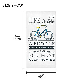 Bolaz Bath Towels Hand Towels for Bathroom Washcloths Face Cloths Cotton Inspirational Quote Bicycle Decorative Absorbent Soft 30x15in