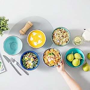 vancasso Bonita 27 Oz Cereal Bowls Set of 6, Blue Ceramic Bowls for Kitchen, 6 Inch Soup Bowls, Dishwasher & Microwave Safe